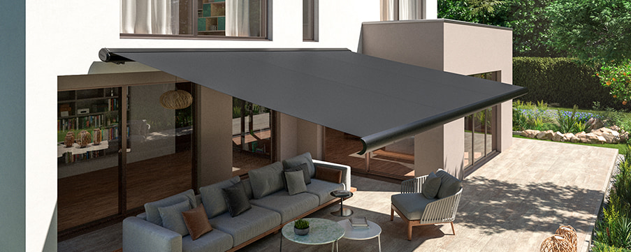 Kassettenmarkise "EXPERT", Elektrische Steuerung mit manuellem Volant